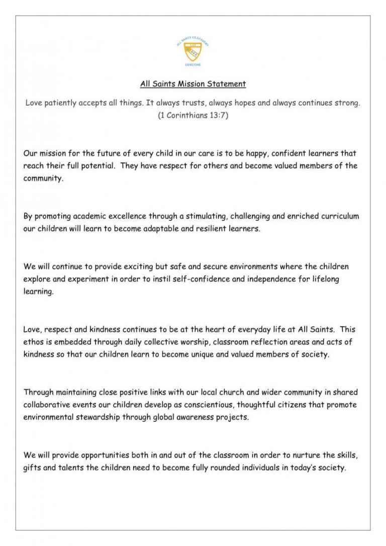 Our Academies vision and mission statement - All Saints CE Academy